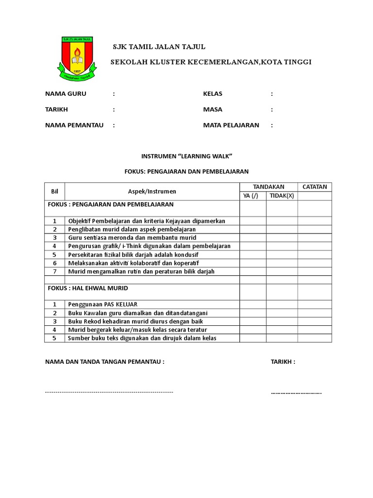 Instrumen Learning Walk | PDF