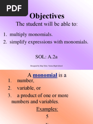Multiplying Monomials Definition