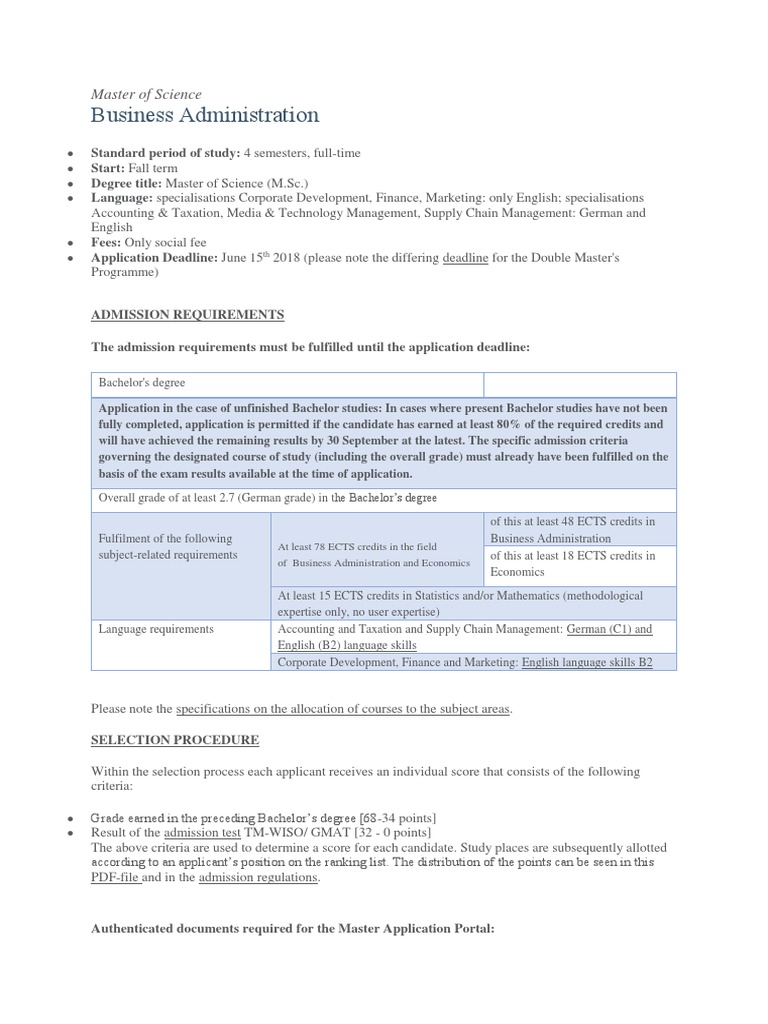 Business Administration: Master of Science | PDF | Academic Degree ...