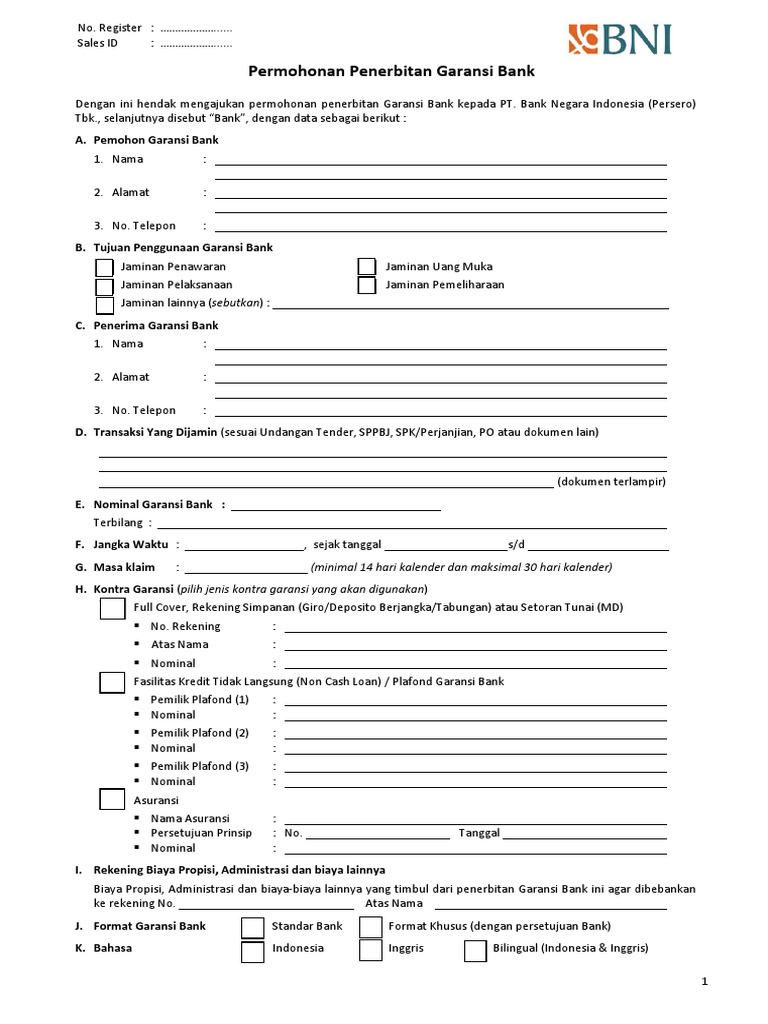Contoh Formulir Permohonan Penerbitan Garansi Bank V 3 | PDF