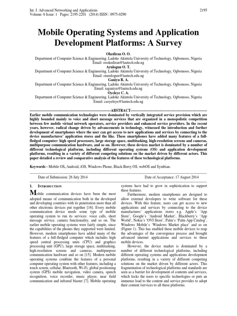 Mobile Operating Systems and Application Development Platforms: A ...