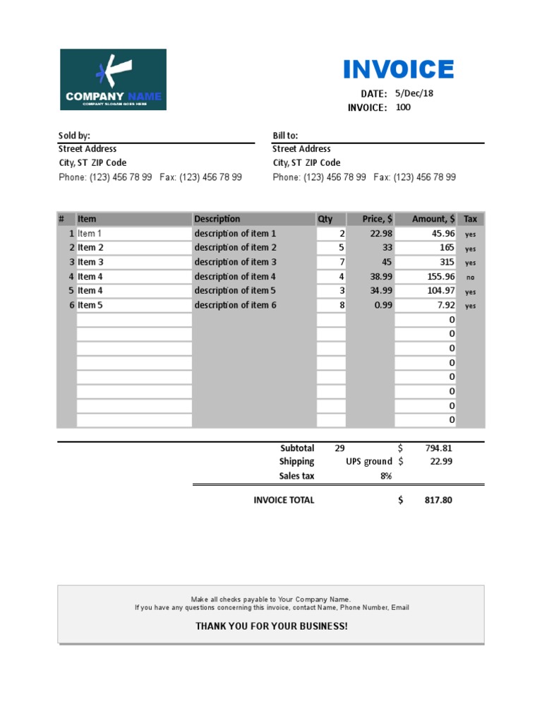 Sales Invoice Calculating Total Blue Theme | PDF | Invoice | Government ...