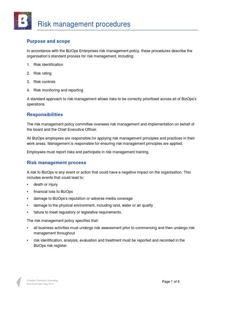 BSBWHS401 Risk Management Procedures PDF | PDF | Risk Management | Risk