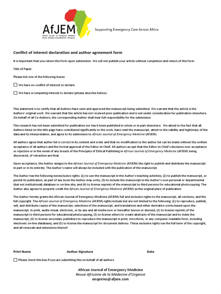 Conflict of Interest Declaration and Author Agreement Form | PDF ...