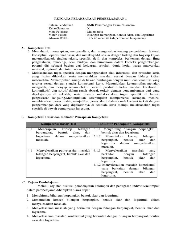 RPP1 Bilangan Berpangkat Bentuk Akar Logaritma | PDF | Komputer