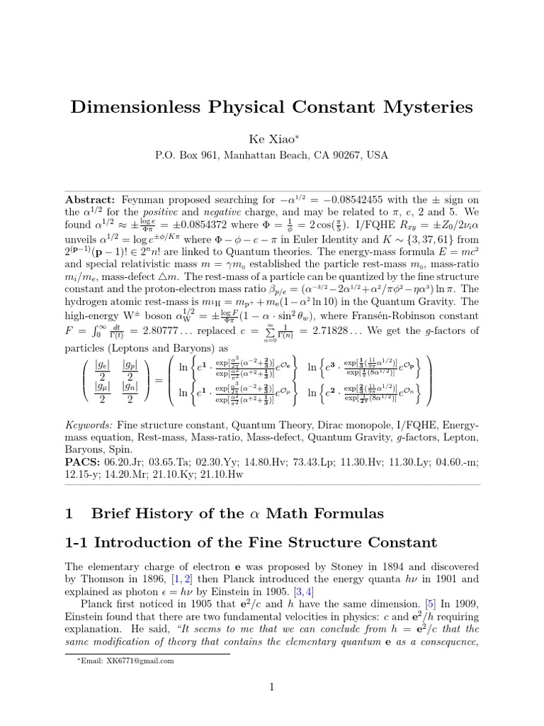 Dimensionless Physical Constant Mysteries | PDF | Quantum ...