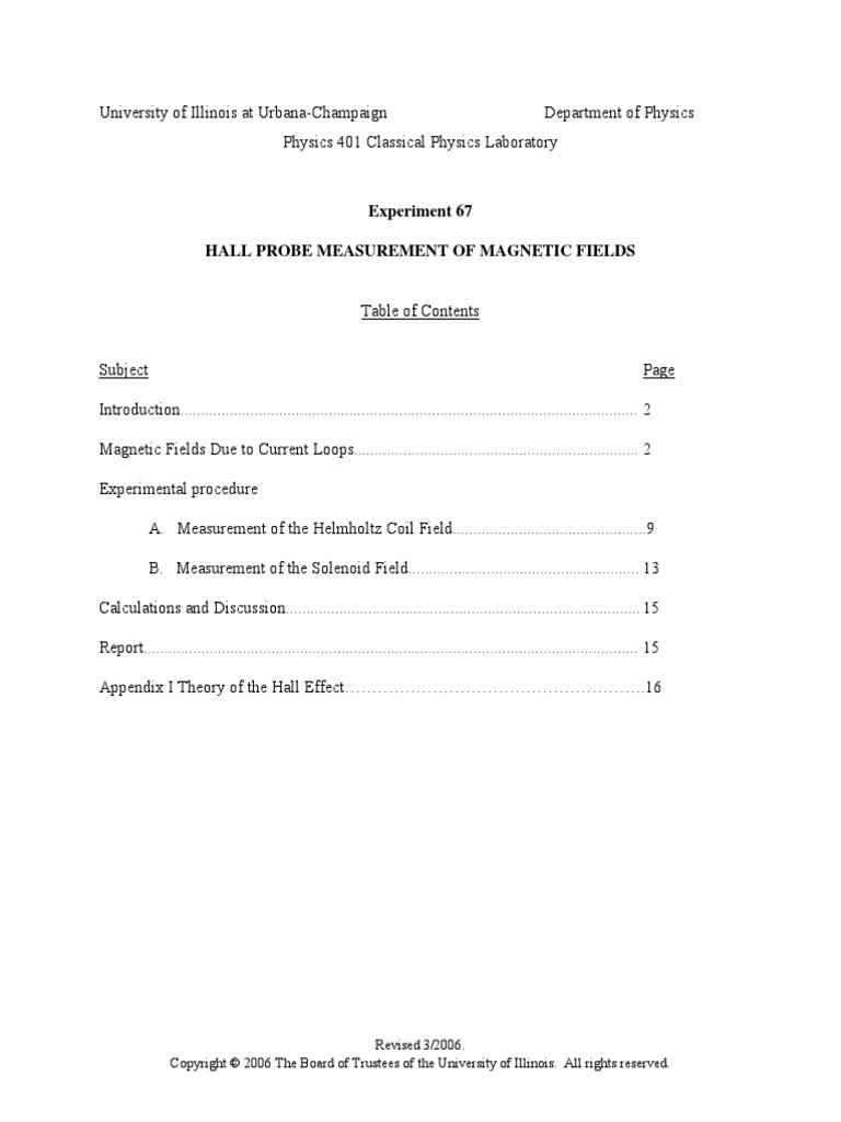 Experiment 67 Hall Probe Measurement of Magnetic Fields | PDF ...