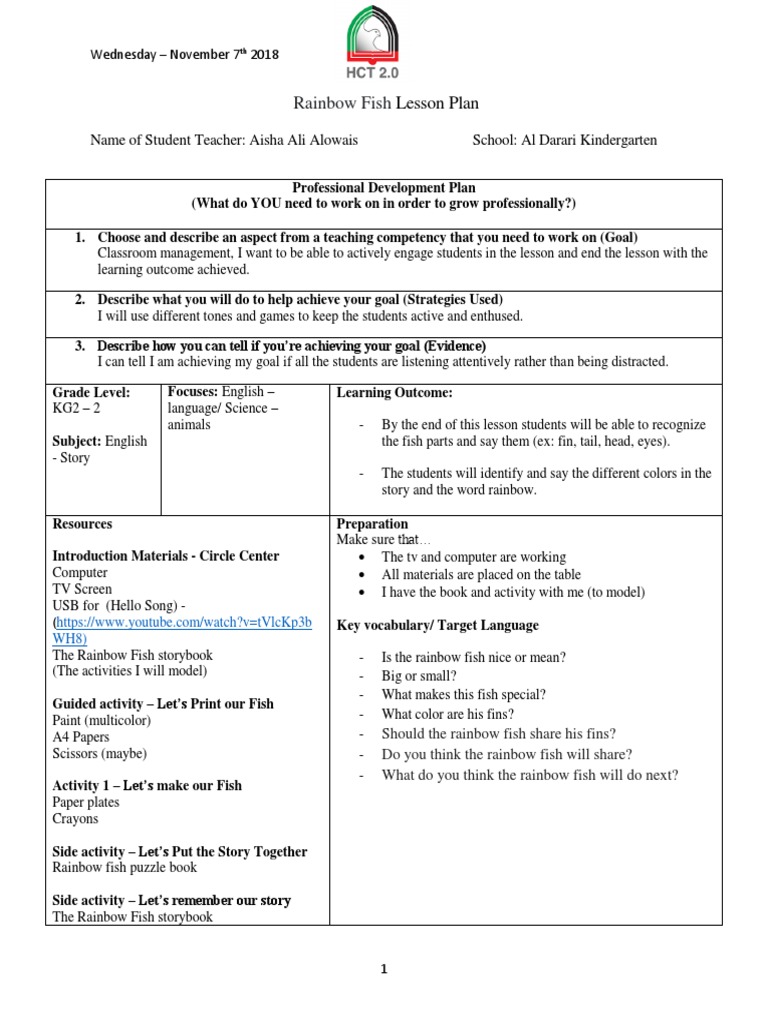 Rainbow Fish Lesson Plan | PDF | Lesson Plan | Classroom