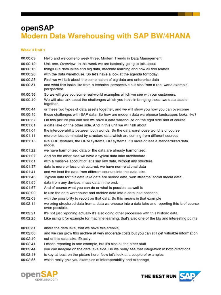 OpenSAP Bw4h2 Week 3 Transcript en | PDF | Apache Hadoop | Predictive Analytics