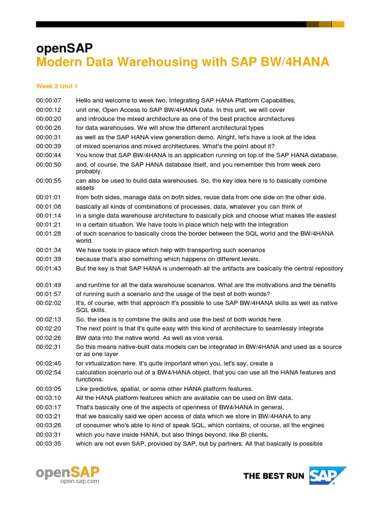 OpenSAP Bw4h2 Week 2 Transcript en | PDF | Databases | Information Management