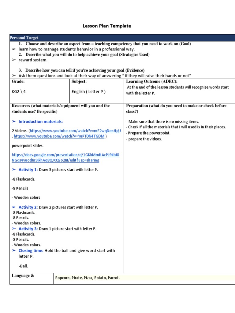 Letter P Lesson Plan | PDF | Lesson Plan | Microsoft Power Point