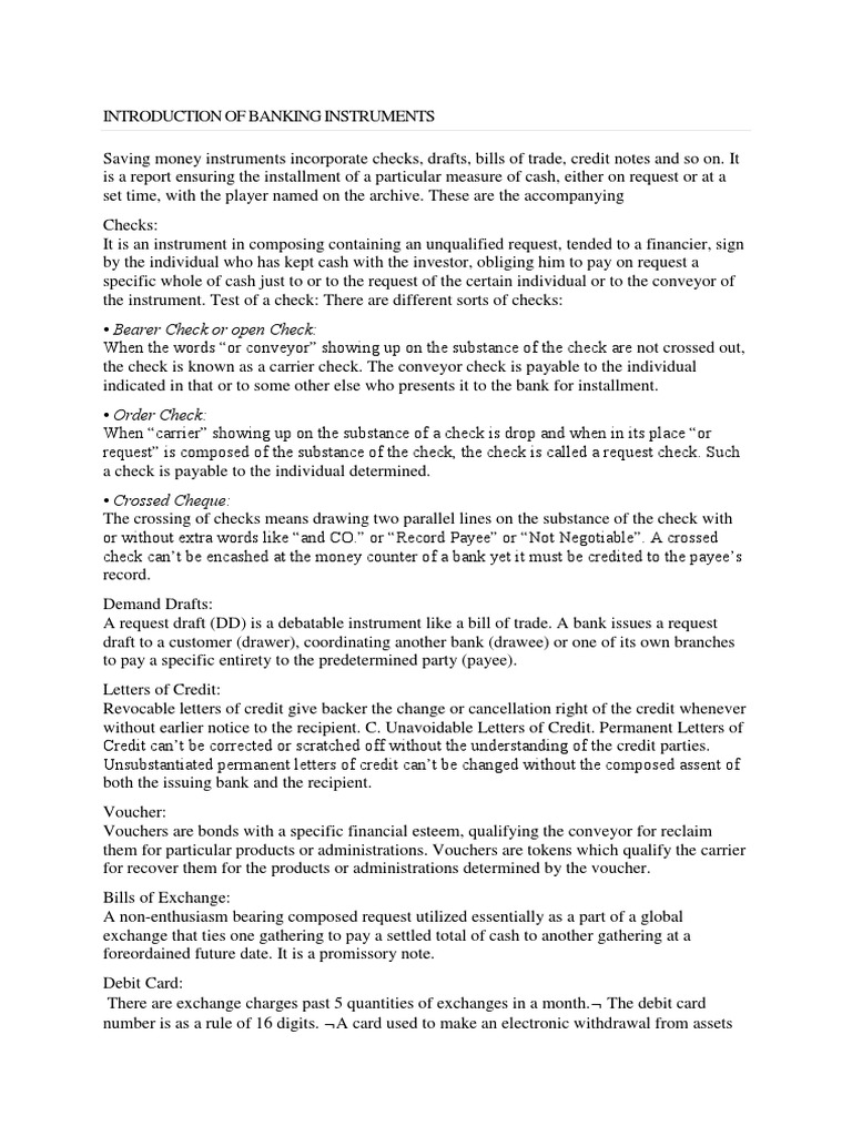 Introduction of Banking Instruments | PDF | Certificate Of Deposit | Cheque