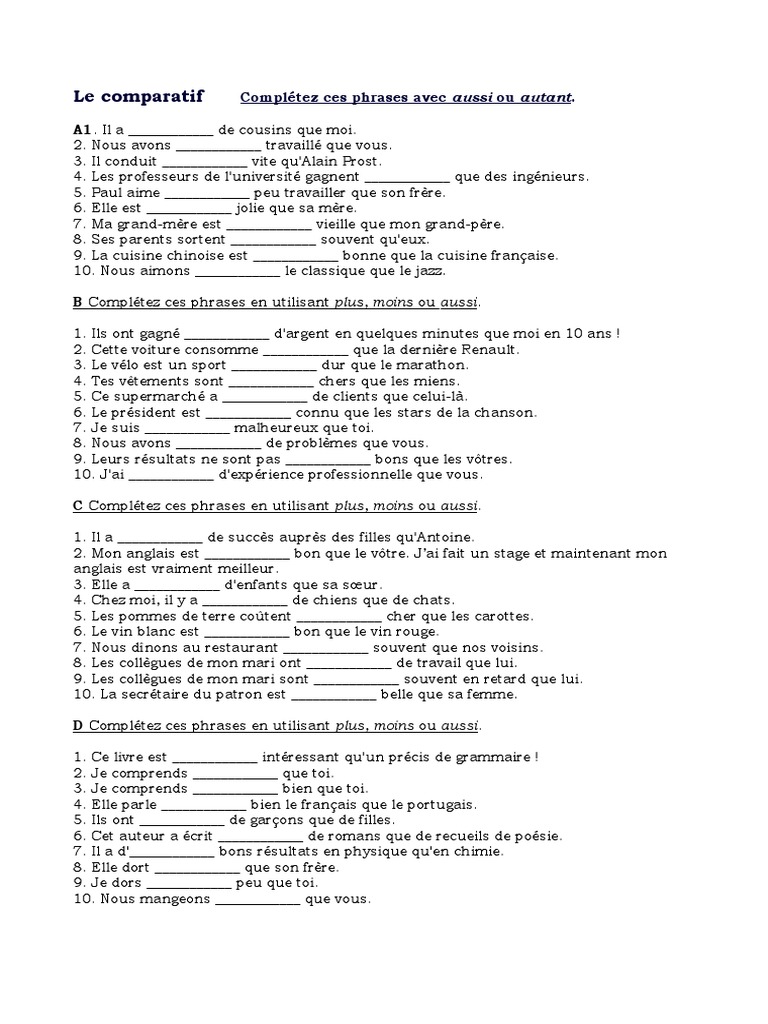 Exercices de grammaire : comparatifs et superlatifs | PDF