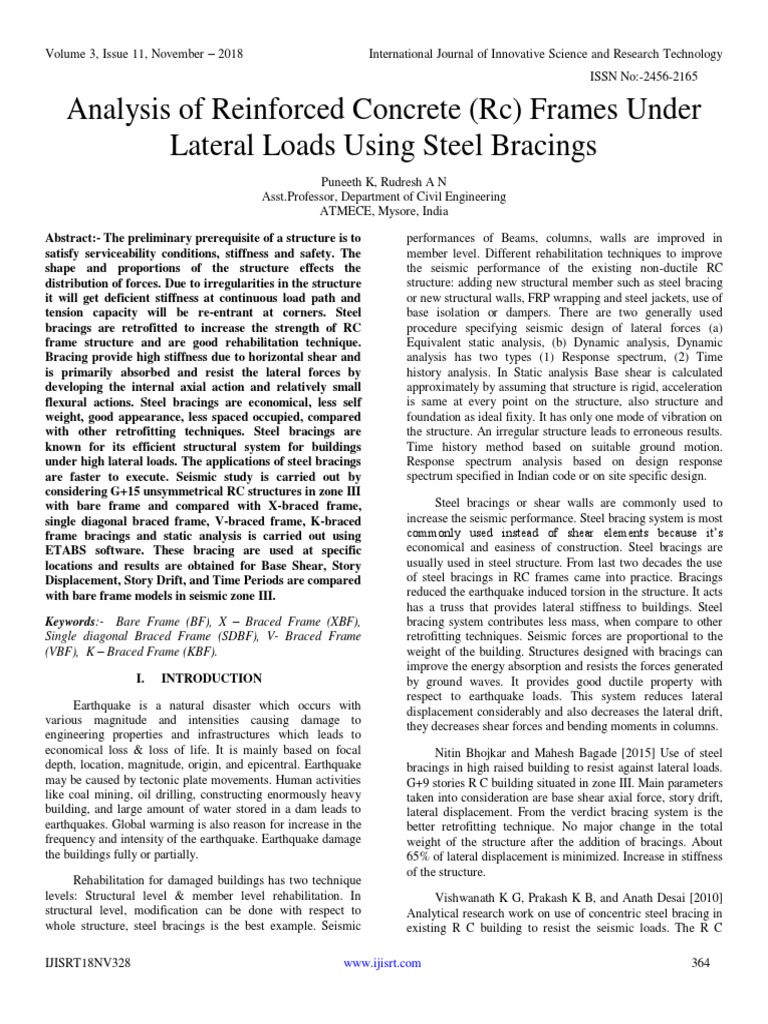 Analysis of Reinforced Concrete (RC) Frames Under Lateral Loads Using Steel Bracings | PDF ...