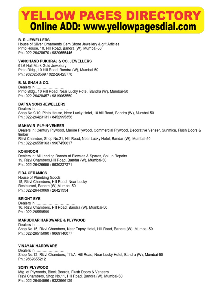 Yellow Pages Data For Client | PDF | Jewellery | Clothing