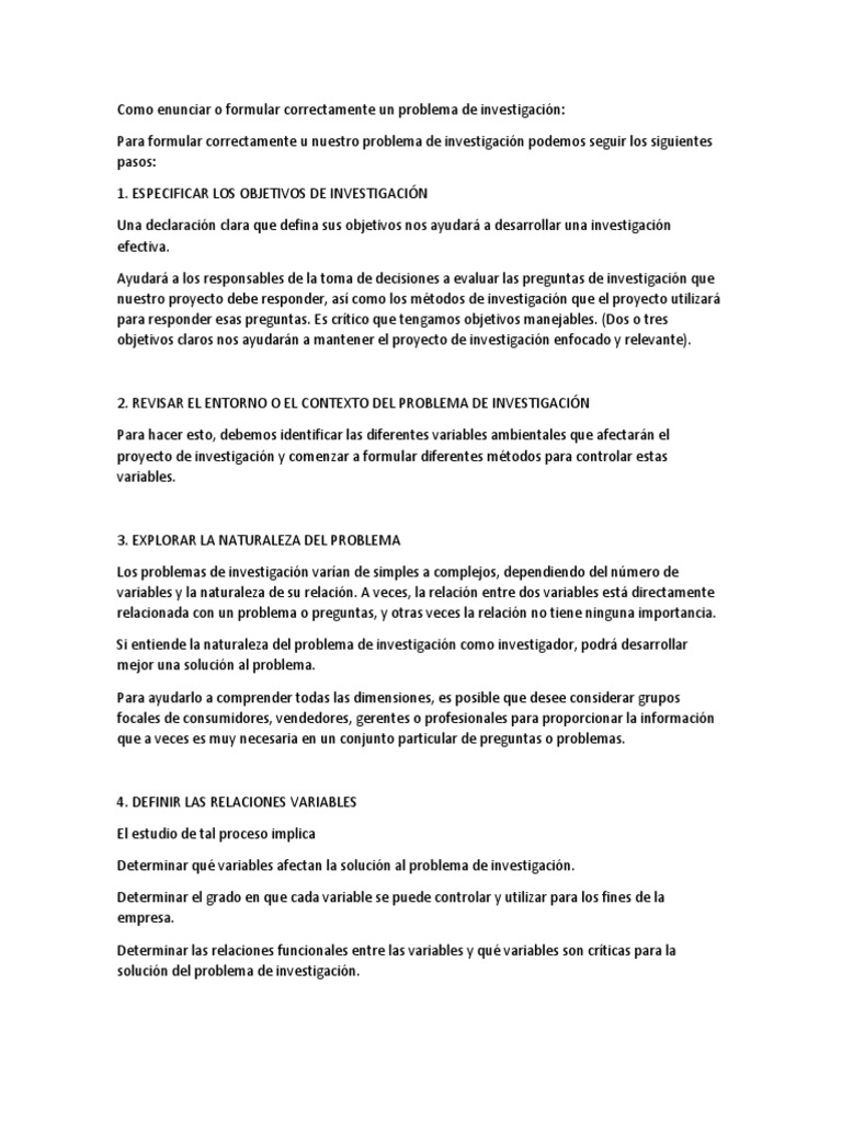 Como Enunciar o Formular Correctamente Un Problema de Investigación | PDF