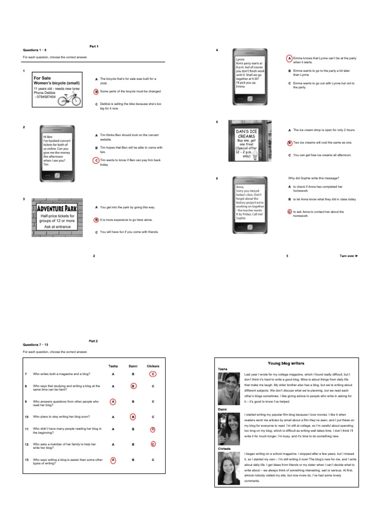 01-A2 Key 2020 Sample Tests Reading and Writing - Question Paper-Merged ...