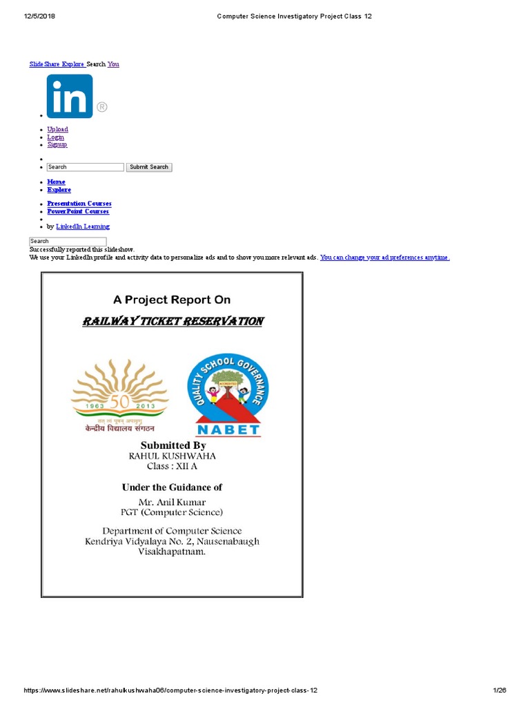 Computer Science Investigatory Project Class 12 | PDF | Computing ...