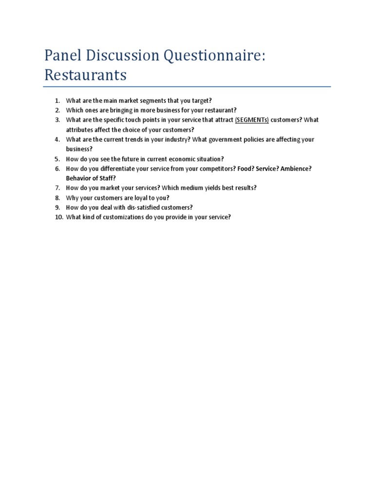 Panel Discussion Questionnaire | PDF