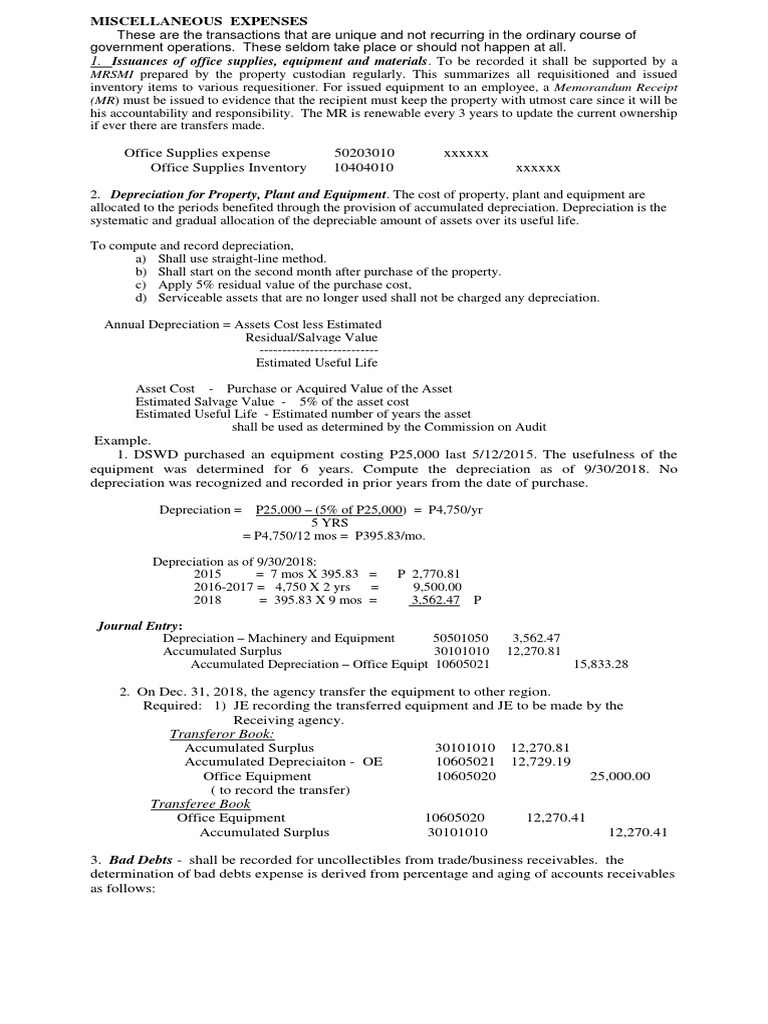 Miscellaneous Expenses | PDF | Depreciation | Debits And Credits