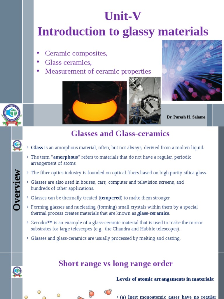 Unit-V Introduction To Glassy Materials: - Ceramic Composites, - Glass ...