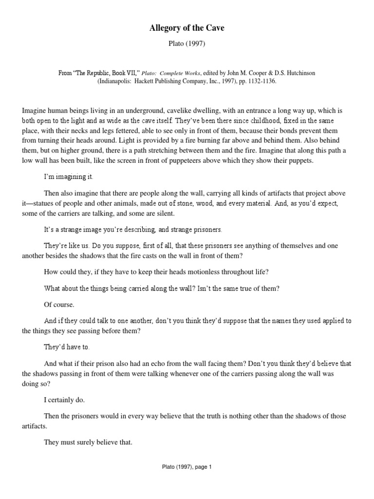 Plato's Allegory of the Cave | PDF