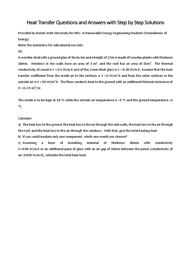 Heat Transfer Questions and Answers With Step by Step Solutions | PDF ...