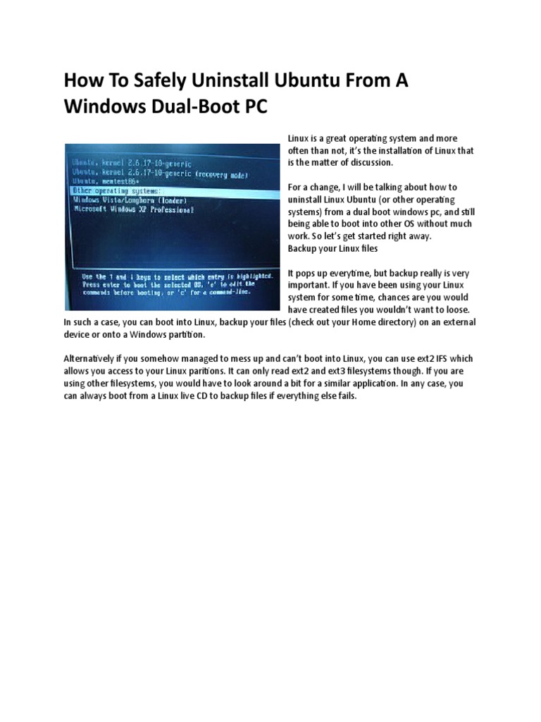 How To Safely Uninstall Ubuntu From A Windows Dual Pdf Computer
