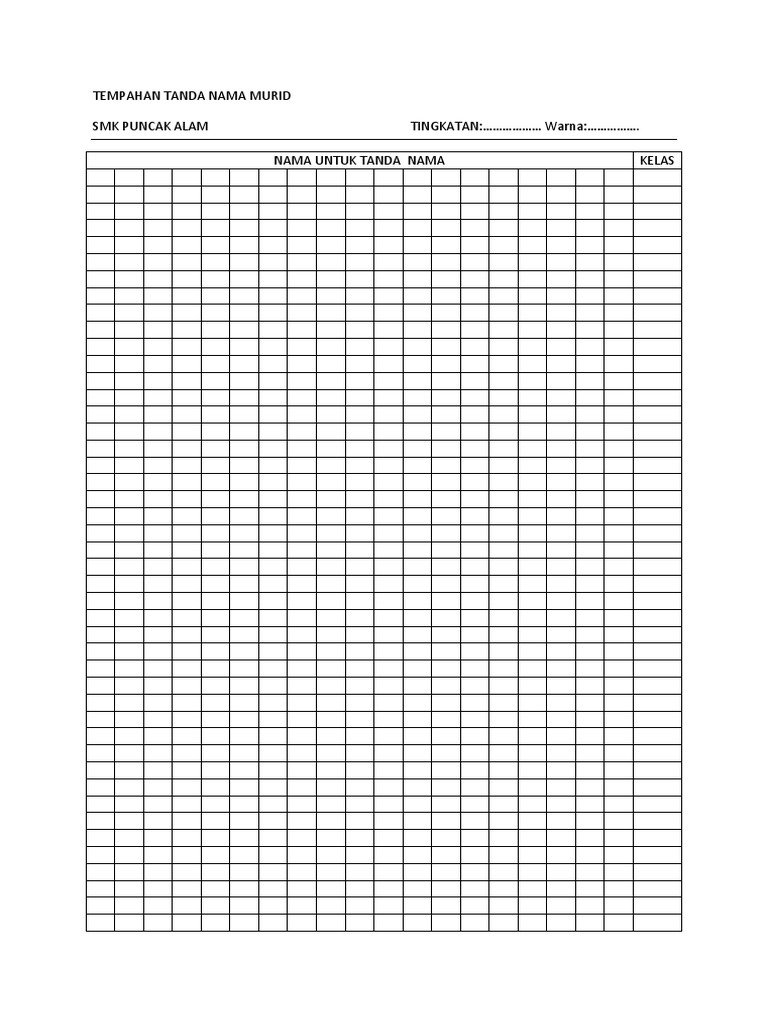 Borang Tempahan Name Tag Murid 2018 | PDF