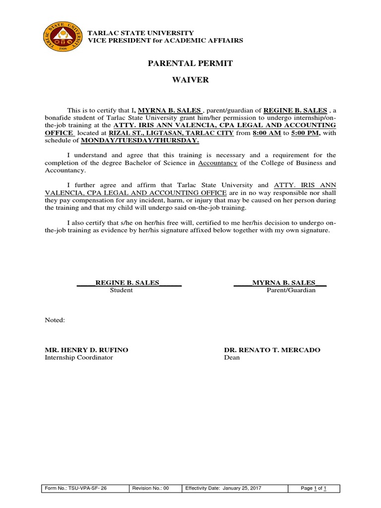 Ojt Waiver v18 Edited | PDF