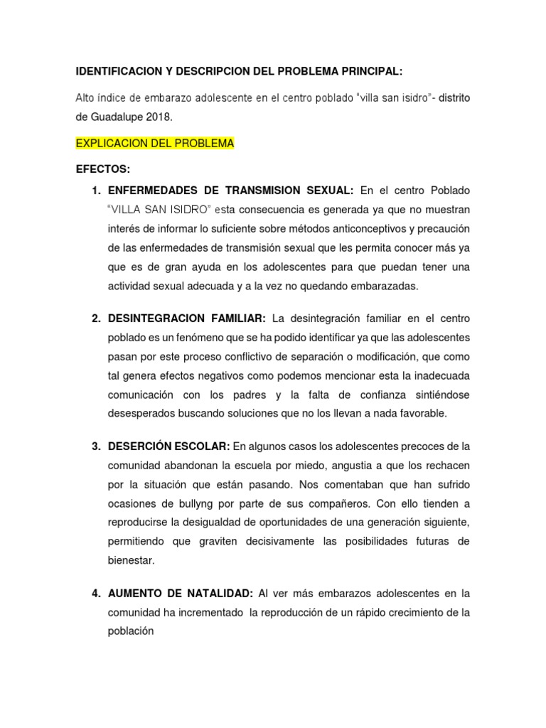 Identificacion y Descripcion Del Problema Principal | PDF