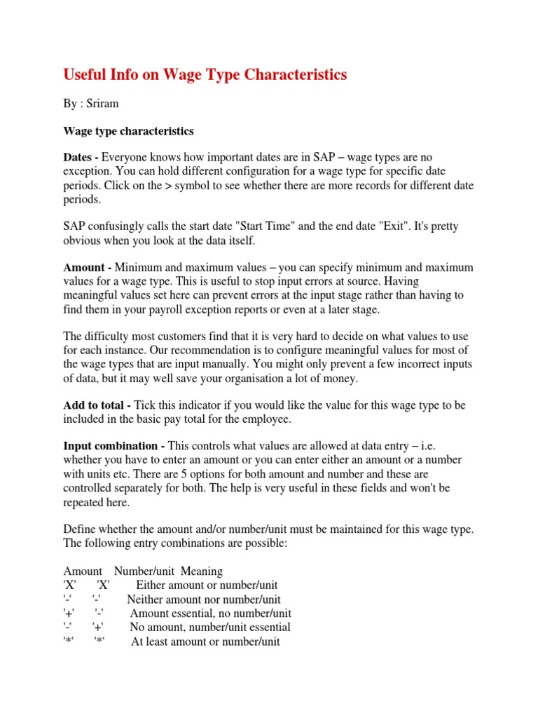 Useful Info On Wage Type Characteristics | PDF | Wage | Valuation (Finance)