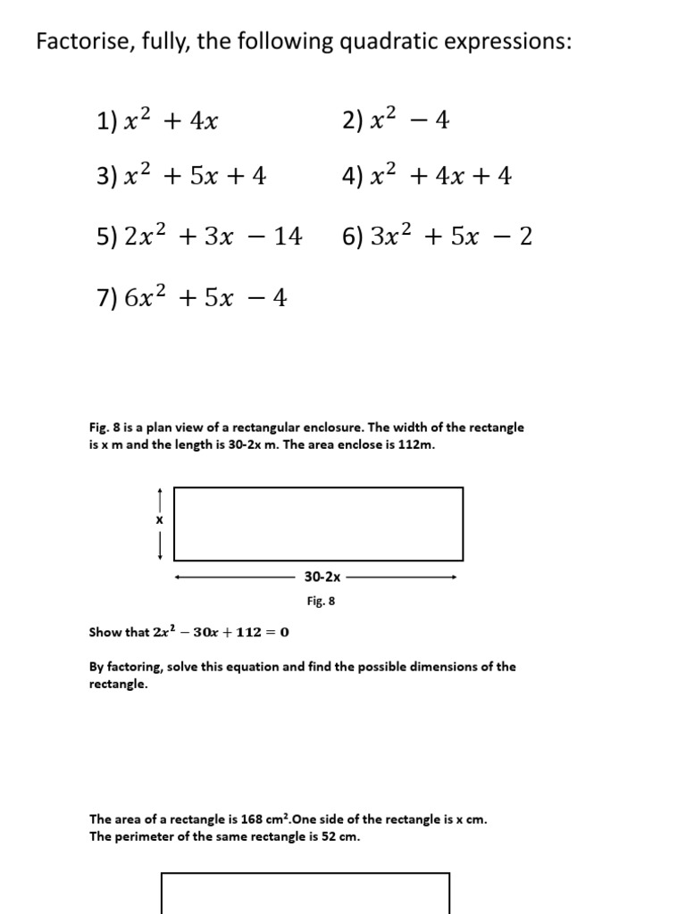 Factorise, Fully, The Following Quadratic Expressions | PDF