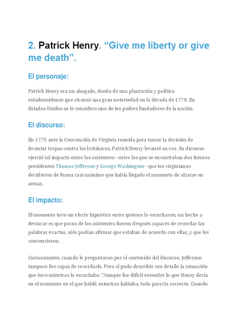 Patrick Henry. "Give Me Liberty or Give Me Death". | PDF