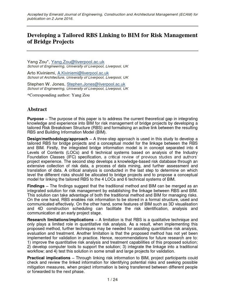 Developing A Tailored RBS Linking To BIM For Risk Management of Bridge ...