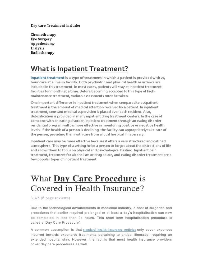 What Day Care Procedure Is Covered in Health Insurance? | PDF | Patient ...