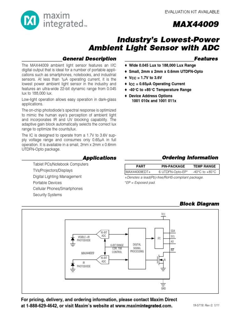Industry's Lowest-Power Ambient Light Sensor With ADC: General ...