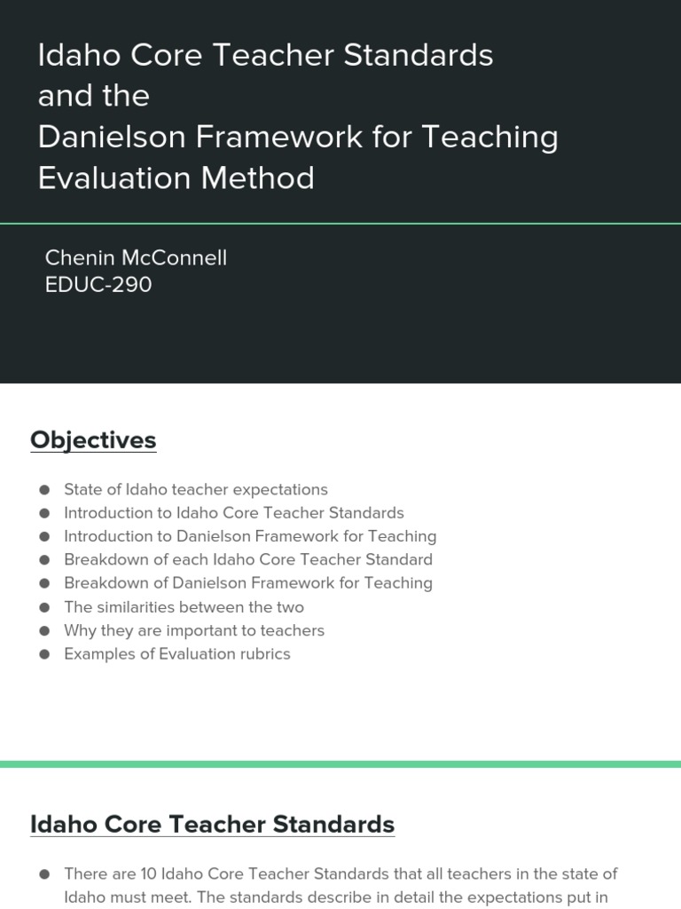 Idaho Core Teacher Standards and The Danielson Framework For Teaching ...