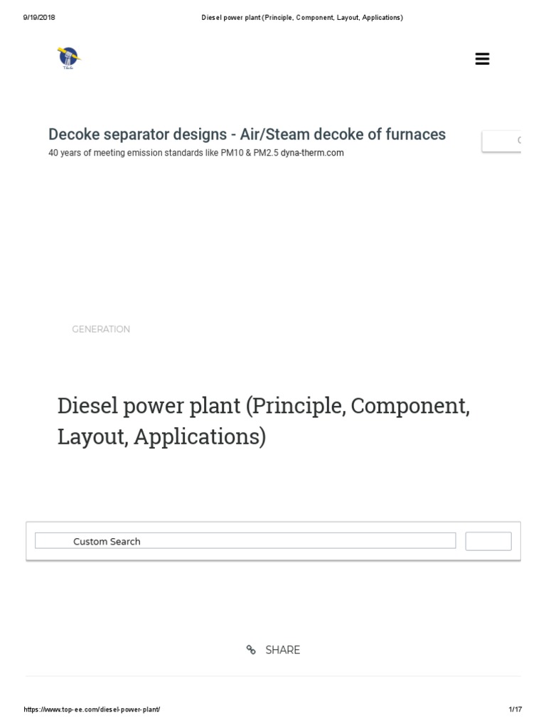 Diesel Power Plant (Principle, Component, Layout, Applications) | PDF ...