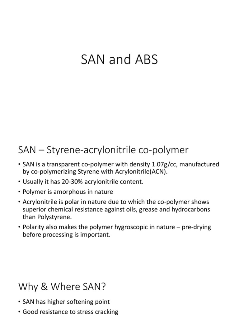 ABS and SAN | PDF | Copolymer | Polystyrene