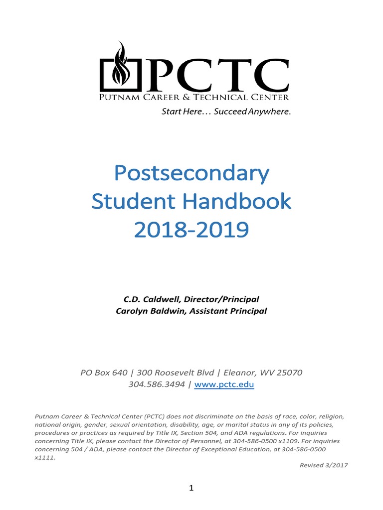 PCTC Student Handbook 2018-2019 Rev | PDF | Pell Grant | Tuition Payments