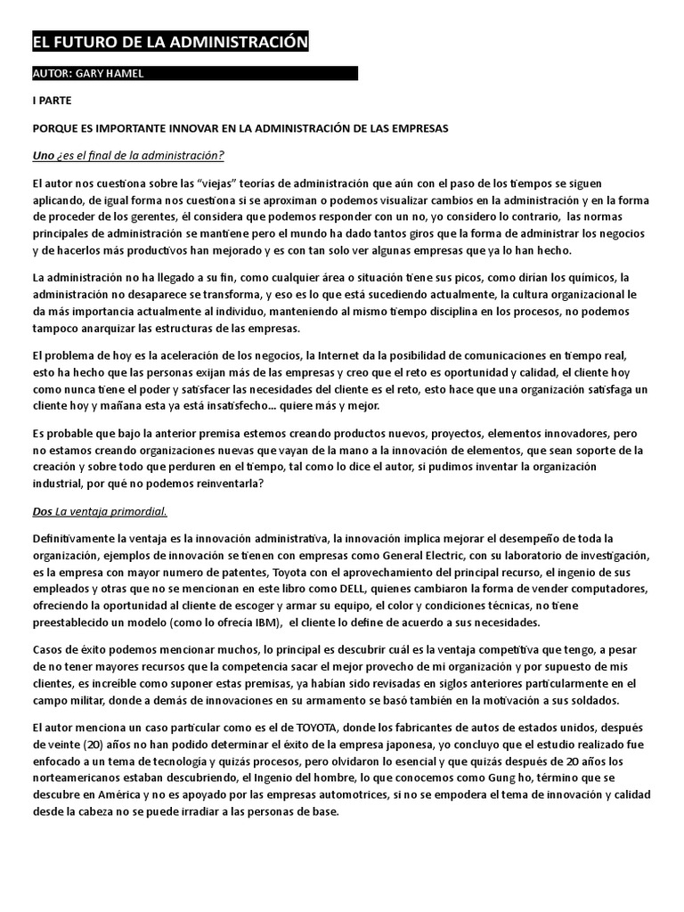 El Futuro de La Administración - Gary Hamel | PDF | Innovación | Creatividad