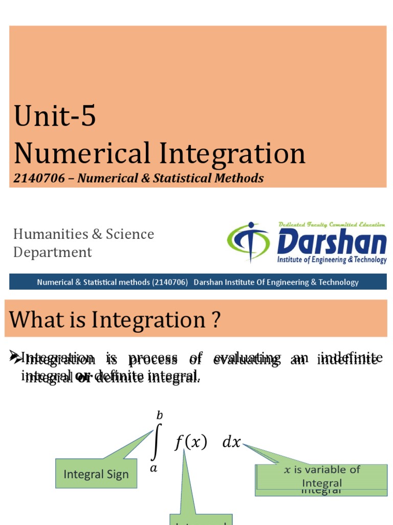Unit-5 Numerical Integration: Humanities & Science Department | PDF | Integral | Numerical Analysis