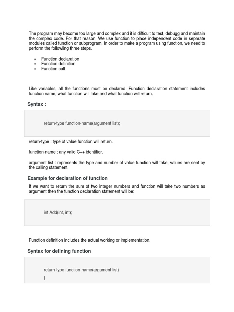 Function Declaration Syntax Pdf Subroutine Parameter Computer Programming 