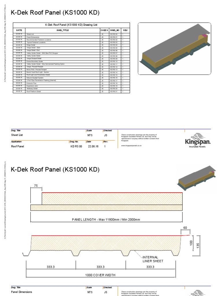 Kingspan K-Dek Roof Panel Technical Drawings | PDF | Roof | Stainless Steel