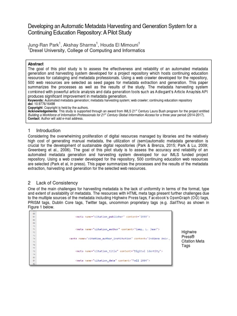 Developing An Automatic Metadata Harvesting and Generation System For A ...