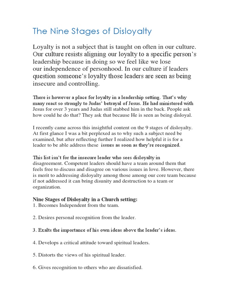 The Nine Stages of Disloyalty | PDF | Career & Growth | Self-Improvement