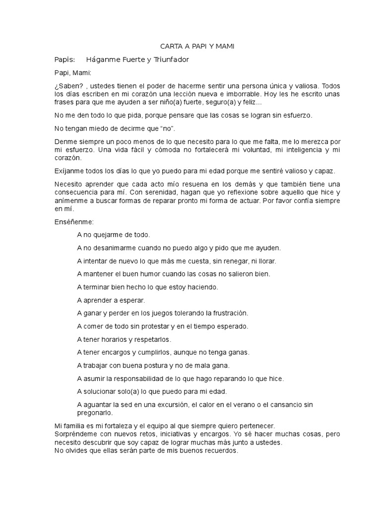 Carta A Papi y Mami | PDF