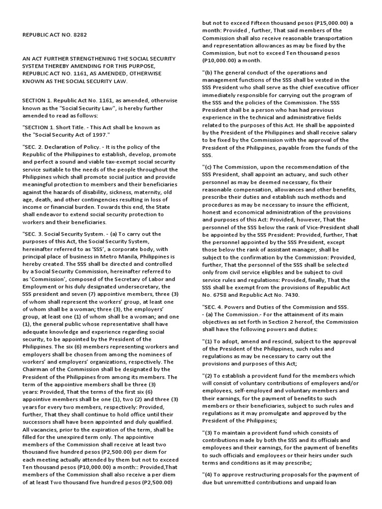 Republic Act No 8282 | PDF | Pension | Self Employment