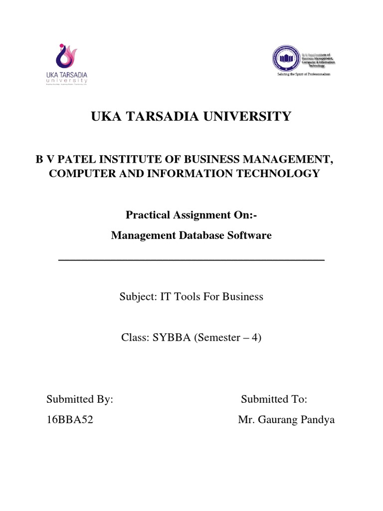 Uka Tarsadia University: B V Patel Institute of Business Management, Computer and Information ...